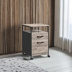 VASAGLE File Cabinet, Mobile Filing Cabinet with Wheels, 2 Drawers, Open Shelf, for A4, Letter Size, Hanging File Folders, Heather Greige and Ink Black UOFC071B02