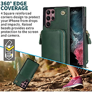 Galaxy S22 Ultra Case Wallet with Card Slot Holder, WARGUZU Crossbody Strap Luxury Leather Handbag Zipper Case for Women Girls Fullbody Shockproof Protective Purse Case for Samsung Galaxy S22 Ultra