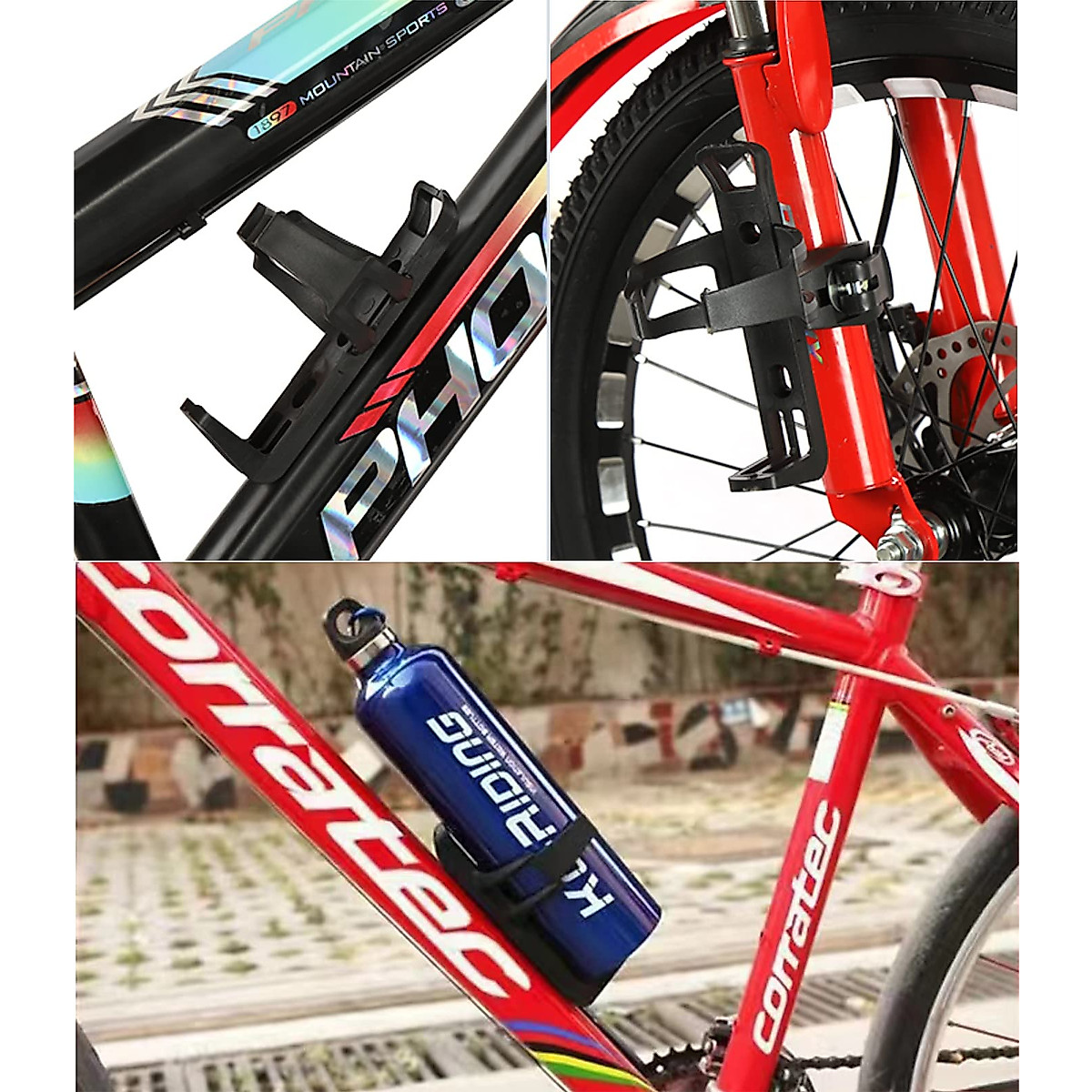 2 Pack Bike Bottle Holder, Universal Bicycle Water Bottle Cage Holder, Water Cup Holder for Bike Stroller Walker, Adjustable Mountain Bike Drink Cup with 360 Degree Rotating for Cycling MTB Black+Red