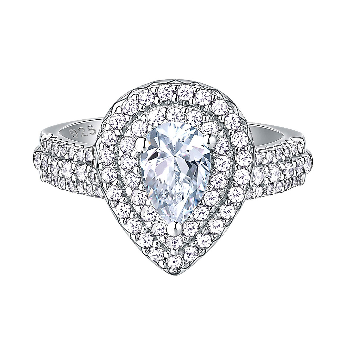 Ahloe Jewelry CEJUG 2.3Ct Teardrop Pear Wedding Rings for Women 18K White Gold Cubic Zirconia Engagement Ring Set Size 9