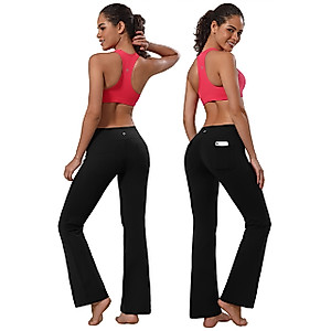 BUBBLELIME 29"/31"/33"/35" 4 Styles Women's Bootcut Yoga Pants Tummy Control - Back Pockets_Black M_29" inseam
