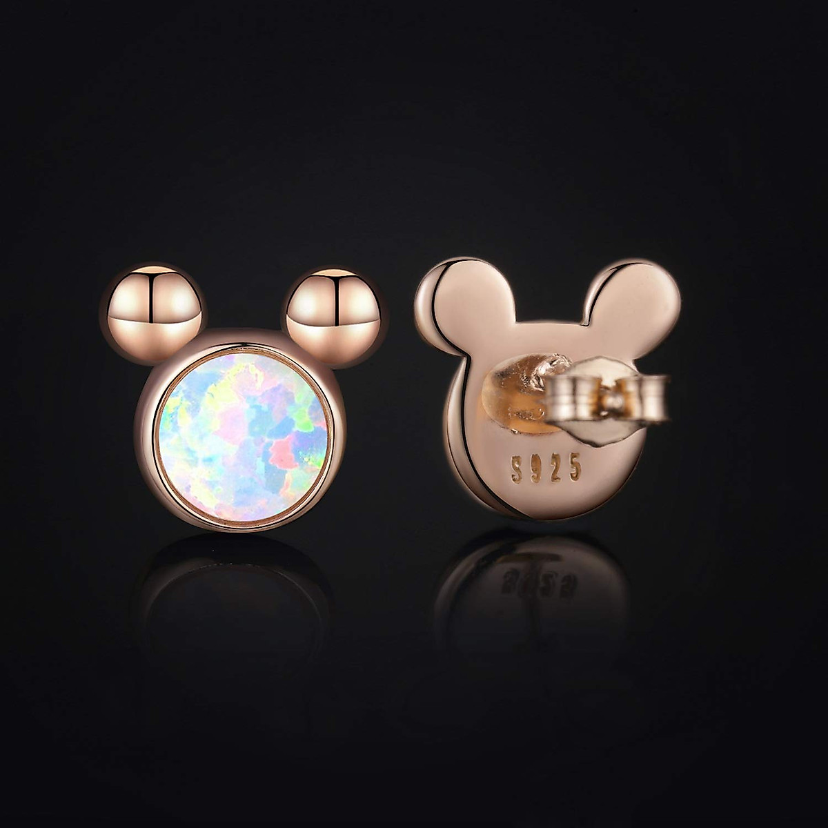 Cuoka Mouse Earrings 925 Sterling Silver Rose Gold Mouse Stud Earring,Animal Opal Mouse Pierced Earrings Jewelry for Women