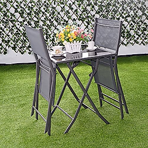 JYDQM 3 Pcs Bistro Set Garden Backyard Table Chairs Outdoor Patio Furniture Folding Square Table