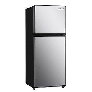 Magic Cool MCR10SI Apartment Refrigerator Freestanding Slim Design Full Fridge with Top Freezer for Condo, House, Small Kitchen Use, Metallic