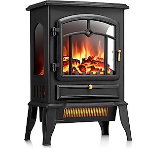R.W.FLAME Electric Fireplace Stove Heater with Thermostat Control, 15" Cathedral Stylish Small Fireplace Heater, 3D Realistic Flame Effects, Adjustable Heating Mode, Overheating Safe Design