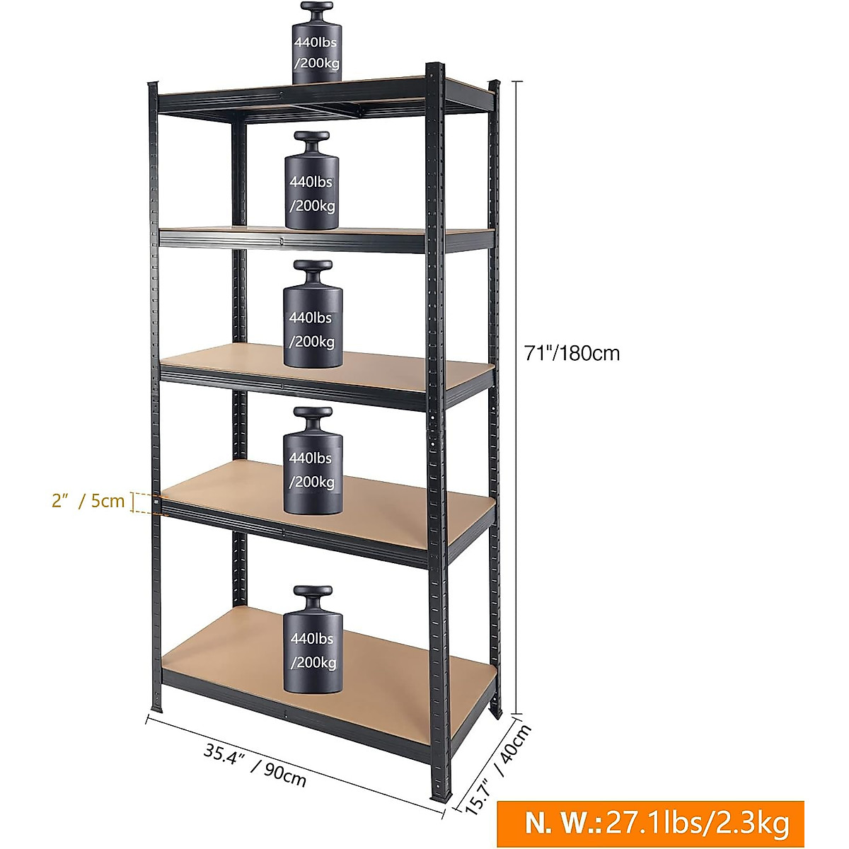 CIERRSSCVV 5-Tier Adjustable Cube Storage Shelf, Metal Shelves for Heavy Duty Storage, Garage Storage Shelves, Book Shelf Organizer for Bedroom, Bakers Racks for Kitchens