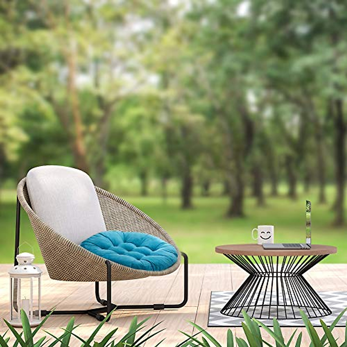 Tiita Floor Cushions Blue Seat Cushion Pillows 22"x22" Round Outdoor/Indoor Windows Pad for Patio Garden Hanging Chairs Set of 2