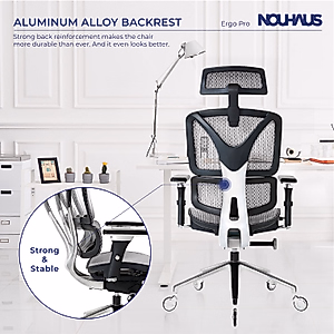 Nouhaus Ergonomic Office Chair Lumbar Support Aluminum Alloy Backrest, Big and Tall Mesh Computer Desk Chair with Adjustable Headrest, 4D Armrest and Premium Wheels(ErgoPRO,Silver)