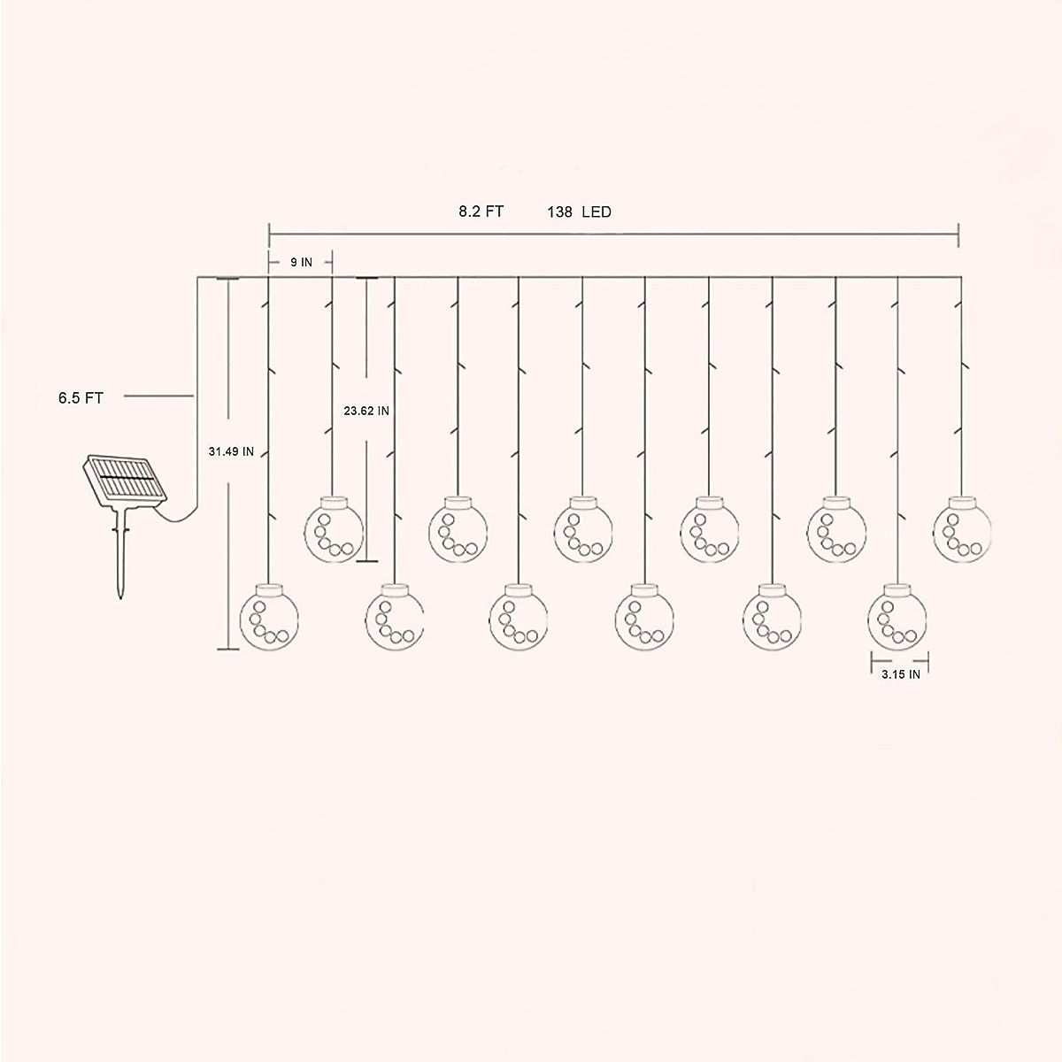YLHDRILY Solar String Lights Curtain Wishing Icicle Ball Lights Waterproof with 8 Flashing Modes Indoor Outdoor Home Wedding Party New Year Garden Balcony Fence Warm White