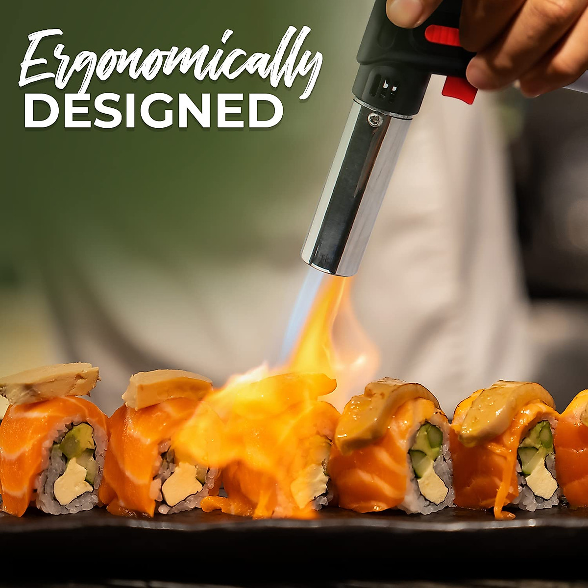 Jo Chef Kitchen Torch, Blow Torch - Refillable Butane Torch With Safety Lock & Adjustable Flame & Fuel gauge - Culinary Torch, Creme Brulee Torch For Cooking Food, Baking, BBQ + FREE Recipe eBook