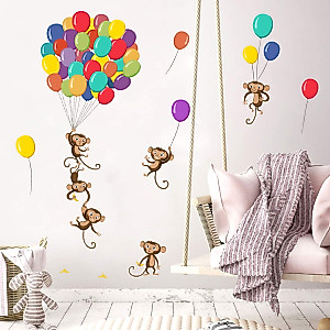 decalmile Balloons Monkey Wall Stickers Animals Kids Wall Decals Baby Nursery Children Bedroom Living Room Wall Decor