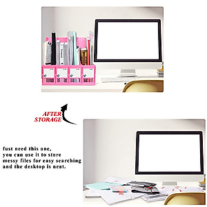 Marte Vanci Sturdy Desktop File Holder 4 Section Magazine Dividers Organizer Box Frames Document Cabinet Storage Pink