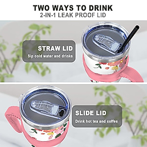Exacmos 40 oz Tumbler with Handle and Straw 40 oz Floral Cup Insulated Stainless Steel Coffee Travel Mug Spill Proof Leak Proof Slim 40oz Tumbler with Handle Floral Decor Stuff Gifts for Women