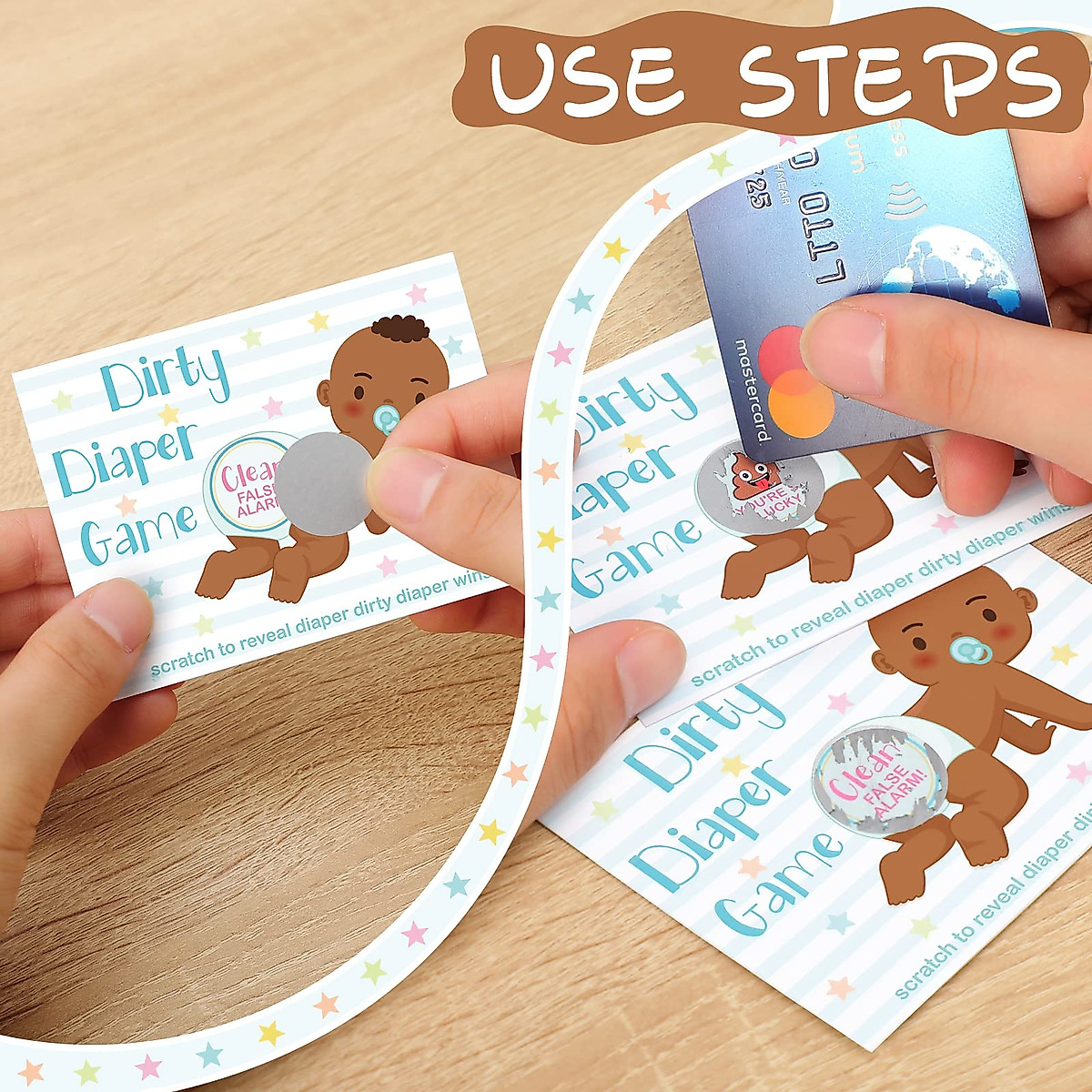 60 Pieces Baby Shower Scratch off Game Funny Raffle Cards Baby Shower Party Games Decorations Cute Activity for Baby Shower Activity and Idea for Boy Girl (Brown)