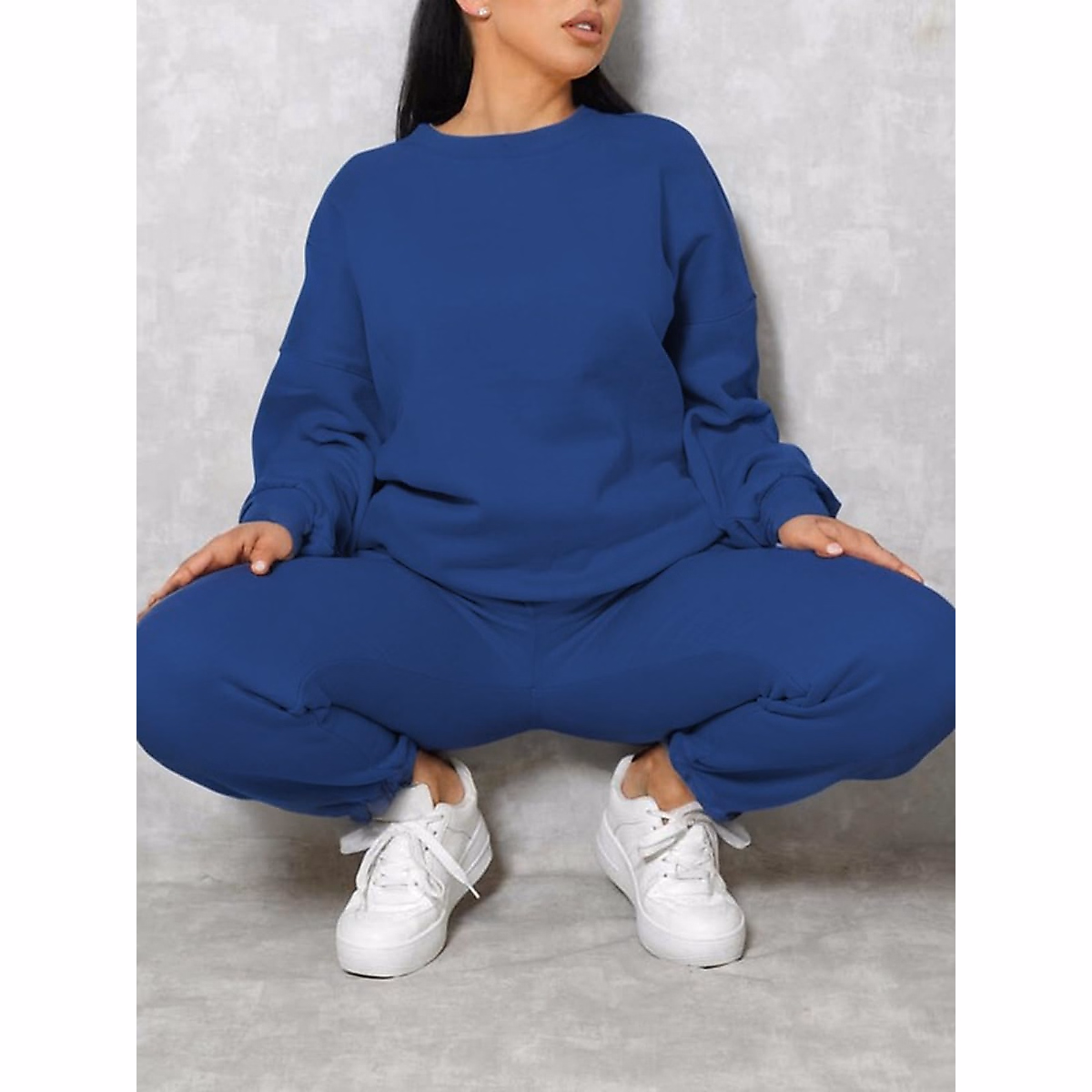 KANSOON Women Sweatsuits Sets Two Piece Outfits Long Sleeve Round Neck Top Sweatpants Tracksuits Sets Loungewear Blue M