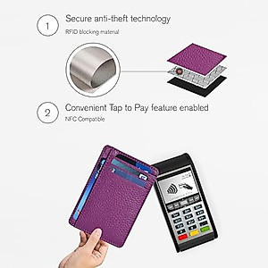 Leather Minimalist Wallet for Men & Women RFID Front Pocket Leather Card Holder Wallets (Fuchsia, Small)