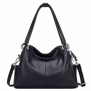 CHERISH KISS Shoulder Bag for Women Genuine Leather Purses and Handbags Ladies Hobo Bags Crossbody Satchel(K29 Black-1)