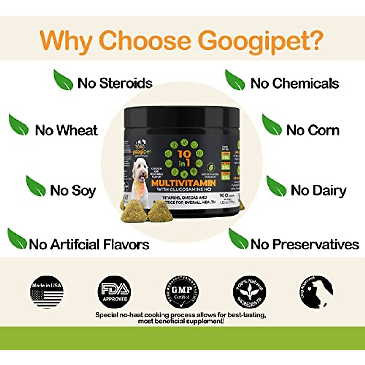 Googipet 10 in 1 Dog Multivitamin with Dog Probiotics for Gut Health, Dog Vitamins and Supplements with MSM & Glucosamine for Dogs Hip & Joint Support - Chondroitin & Omega 3 Fish Oil for Skin & Coat