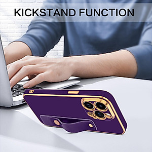 BENTOBEN for iPhone 13 Pro Max Case with Wristband Strap, Slim Luxury Electroplated Bumper Women Men Girl Protective Soft Case Cover for iPhone 13 Pro Max 6.7 inch,Deep Purple/Gold