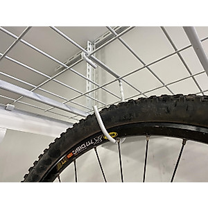 RACK YOUR GARAGE Overhead Rack Hooks for Hanging from Ceiling Rack and Wall Shelving Deck, Heavy Duty Bike Hooks - White (Set of 4)
