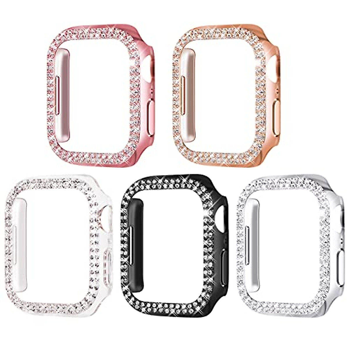 Surace 45mm Case Compatible with Apple Watch 9 8 7 Case, Bling Cover Diamond Bumper Protective Case for Apple Watch Series 9 Series 8 Series 7 45mm, 5 Packs, Rose Gold/Pink/Black/Silver/Clear