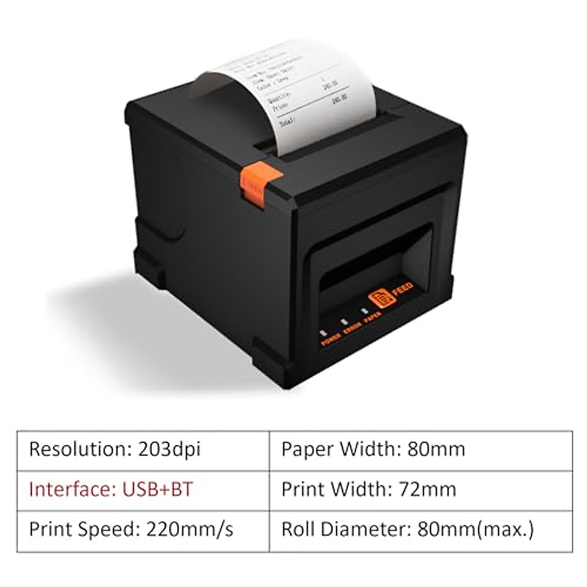 Yosoo Receipt Printer, Small Printer Thermal with USB Connection and 80mm Diameter Paper Roll USB Printer for Easy and Clear Printing (US-3)