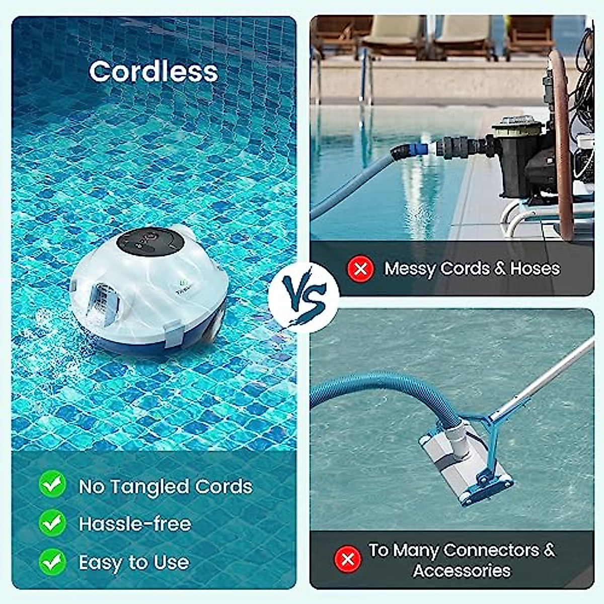 𝟮𝟬𝟮𝟯 𝙐𝙥𝙜𝙧𝙖𝙙𝙚 TASVAC Cordless Robotic Pool Cleaner, Automatic Vacuum, 90 Mins Runtime, Powerful, Self-Parking, Lightweight, Ideal for Flat Above/In-Ground up to 1100 Sq.Ft, Off-White (Y10)