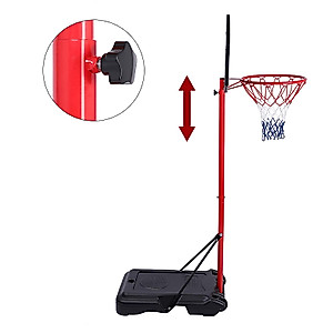 Movable Portable Basketball Hoop Mini Basketball Hoop System for Youth, Height Adjustable(5.25-7.4 ft) Basketball Hoop Indoor Outdoor Basketball Hoop,Gift for Youth Black/Red