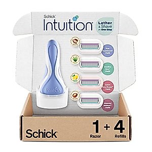 Schick Intuition Razors for Women Variety Pack with 1 Razor Handle & 4 Intuition Razor Blades Refill | Shaving Kit Women, Girls Shaving Kit Beginners, Razor Gift Set for Women, Razor Starter Kit