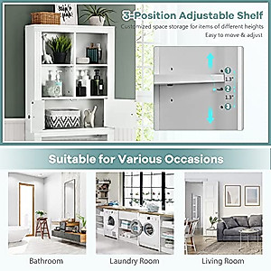 Tangkula Over The Toilet Storage Cabinet, Bathroom Space Saver Organizer w/4 Open Shelves, 2-Door Cabinet & Adjustable Shelves, Above Toilet Stand w/Anti-Tilt Device, Freestanding Toilet Rack (White)