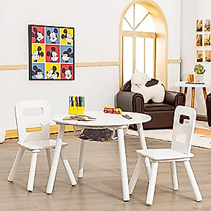 Costzon Kids Table and Chair Set, Wood Activity Table w/Center Mesh Storage, Children Furniture Gift for Boys & Girls, Ideal for Arts, Crafts, Snack Time, Homework, Toddler Table and Chair Set, White