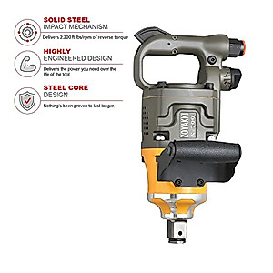 ZOYAKKI 1" Heavy Duty Pneumatic Impact Wrench, Up to 2200 ft lbs Reverse Torque Output, Lightweight, 1 inch Air Impact Wrench