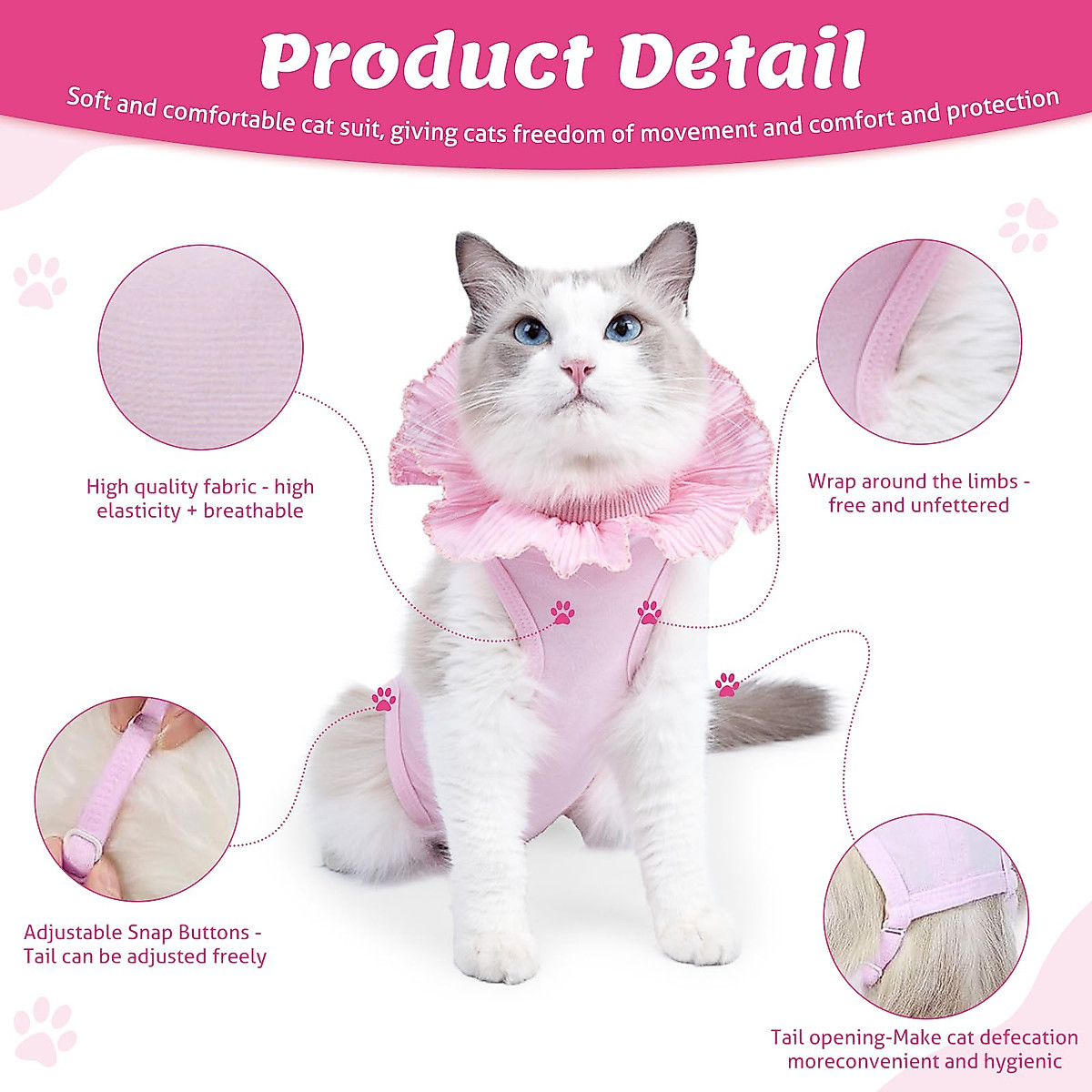 Ambreview Cat Recovery Suit for Female Cat, Kitten Recovery Onesie for Abdominal Wounds and Skin Diseases, Alternative Cone E-Collar Spay Suits for Cats After Surgery (Pink, S)