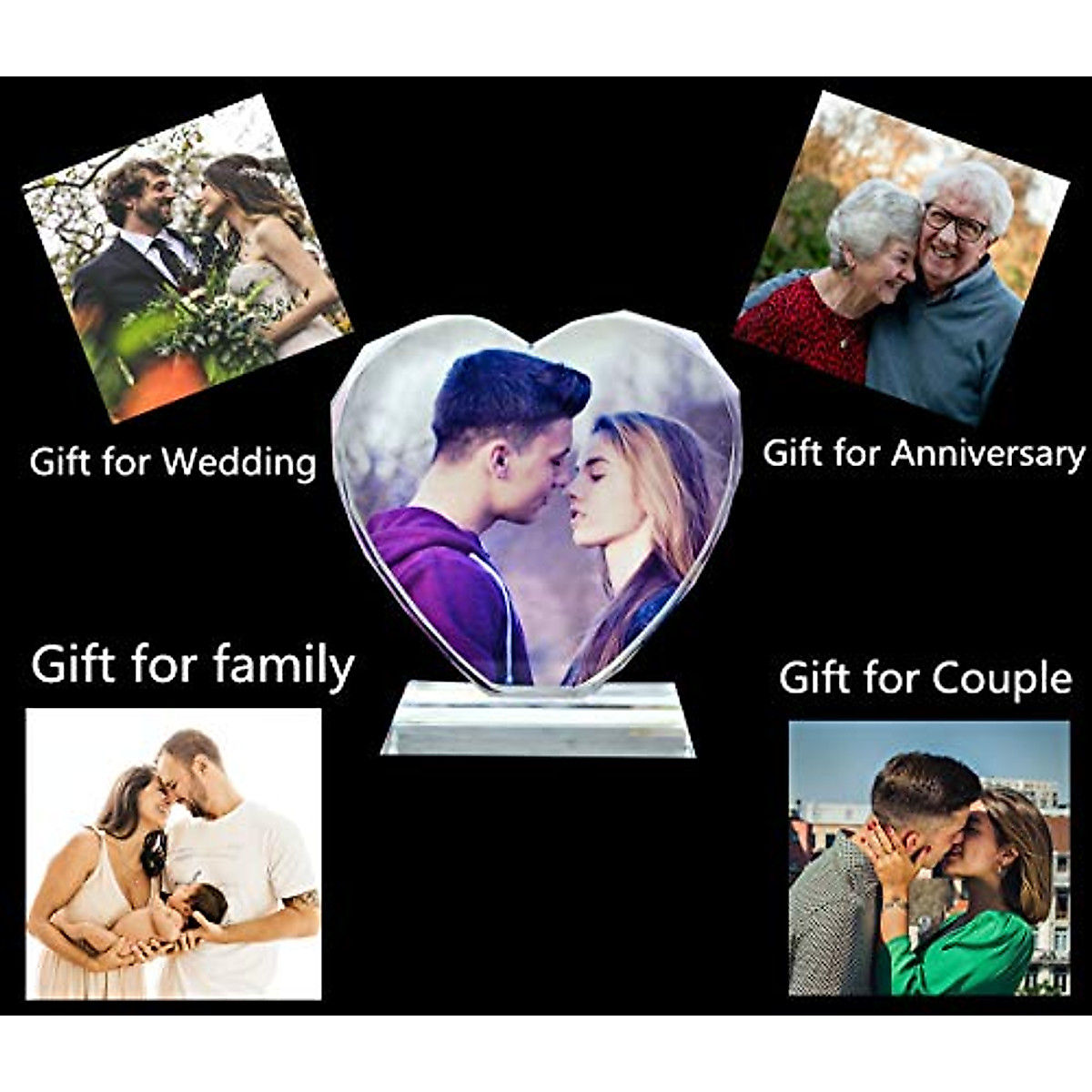 FANF&YKPY Personalized Crystal Custom Color Pictures - Heart-shaped Crystal Photo Frame, Birthdays, Wedding Anniversaries gift for her, Wedding Gifts, for Girlfriends, Husbands,Wife,Friends,Parents