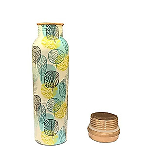 Perilla Home Copper Water Bottle 34 Oz Leak Proof 100% Pure - An Ayurvedic Copper Vessel - Drink More Water And Enjoy The Health Benefits Immediately/Yoga Bottle (Printed 4)