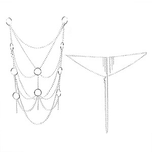 Women's Lingerie Chain Set Cross Enticing Tassel Body Link Harness Metal Chain Set Metallic