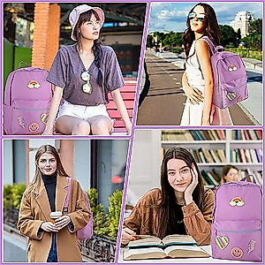 Sotiff Lightweight Backpack Preppy Patches Nylon Backpack Rainbow Heart Smile Waterproof Travel Bag Pack (Purple)