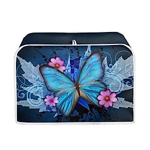 Uasibuni Blue Butterfly 4 Slice Toaster Cover with Top Handle,Kitchen Bakeware Protector,Universal Kitchen Toaster Cover Washable