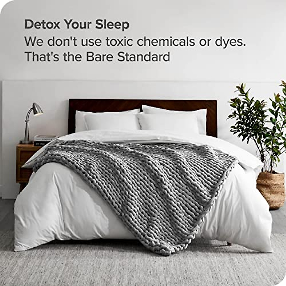 Bare Home Chunky Weighted Blanket Full or Queen Size 12lb (48" x 72") for Adults and Kids - Minky Fleece - Breathable & Cooling Weighted Blanket - Premium Heavy Blanket (Light Grey, 48"x72")