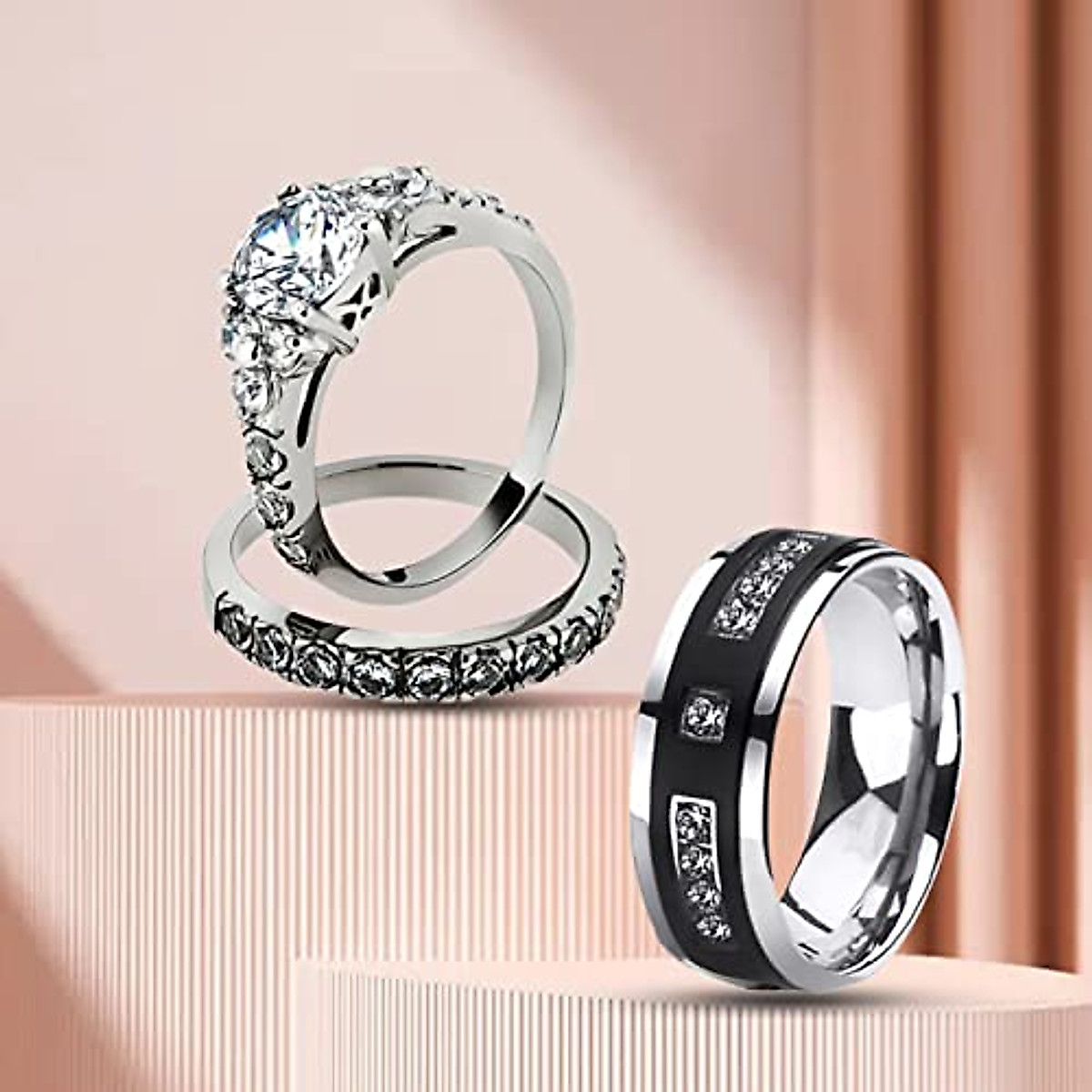 1Pc/2Pcs Exquisite Smooth Surface Wedding Bands Alloy Simple Cubic Zirconia Hers His Rings Charm Jewelry Finger Bands