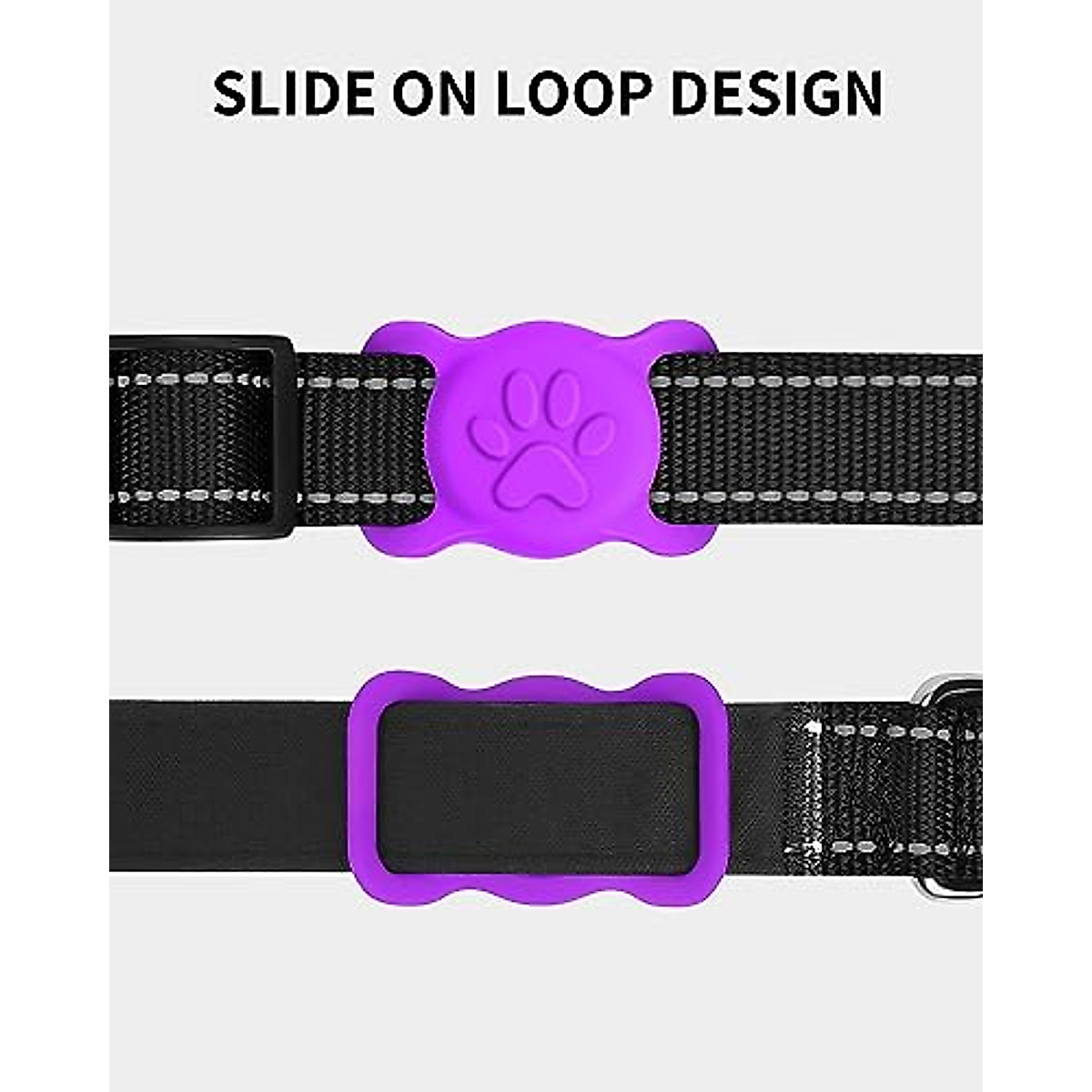 Dynmeow 1 Pack Airtag Dog Collar Holder, Stretchy Silicone Airtag Holder for Dog and Cat Collar, Anti-Lost Dog Airtag Holder Compatible with 3/4 and 1 inch Wide Collar (Purple)