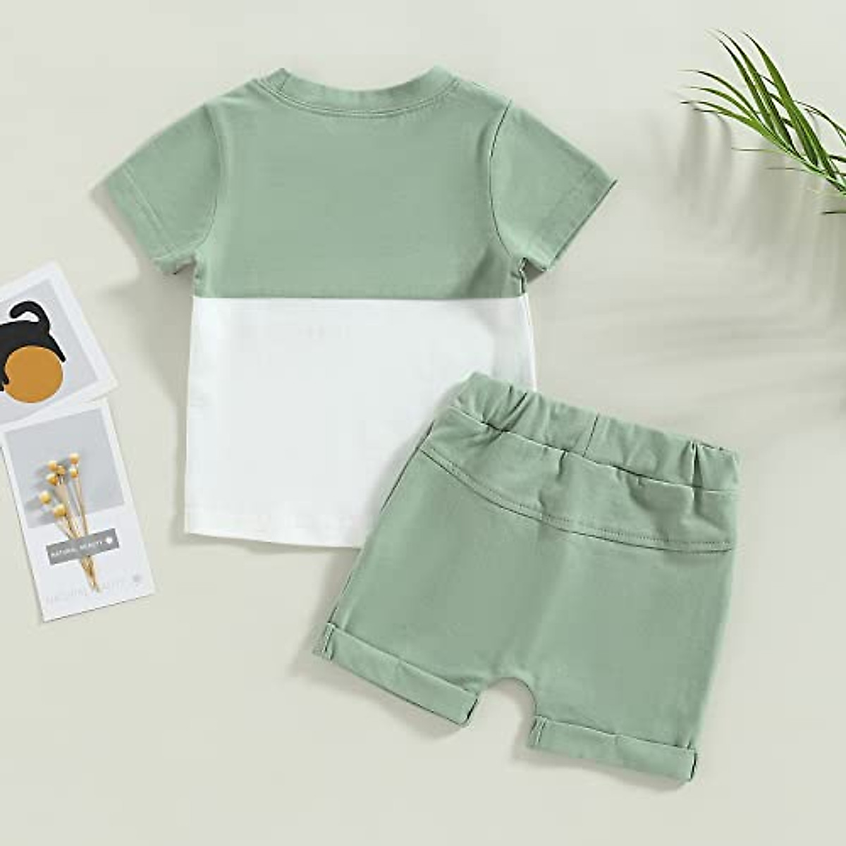 LIOMENGZI Infant Baby Boys Summer Clothes Sets Outfits Color Block Short T-shirt Elastic Striped Shorts Set Toddler Clothes (Green, 12-18 Months)