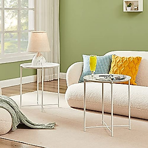 VECELO Modern End Side Tables,Round Metal Foldable Tray,Stable Snack Nightstand for Outdoors,Small Space,Living Room and Balcony, 18.5 in x 18.5 in x 19.7 in, Beige Set of 2