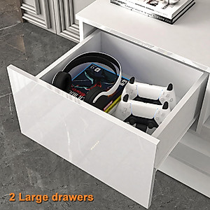 Koifuxii White LED TV Stand - Modern TV Stand with Led Lights and Storage Drawers for TVs up to 70 Inch - Gaming TV Entertainment Stand for Living Room, Bedroom