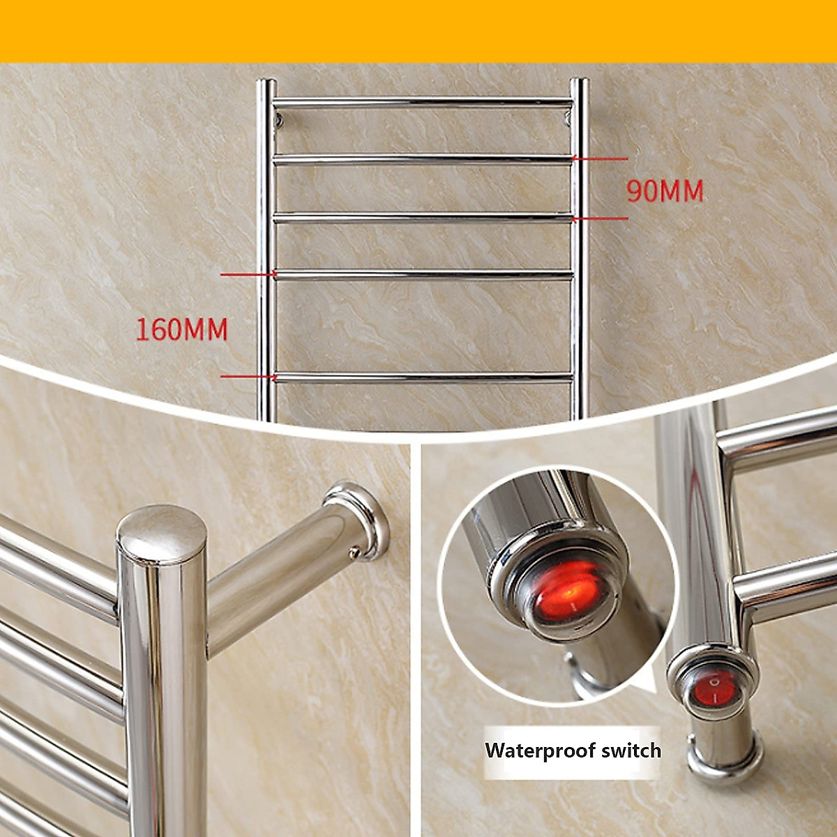 Bathroom Towel Warmer Electric Heated Towel Rack, Towel Warmer Drying Rack, Electric 304 Stainless Steel Heated Towel Rack with Shelf, Wall-Mounted Electric Heated Towel Rail, Bathroom Accessories,Sil