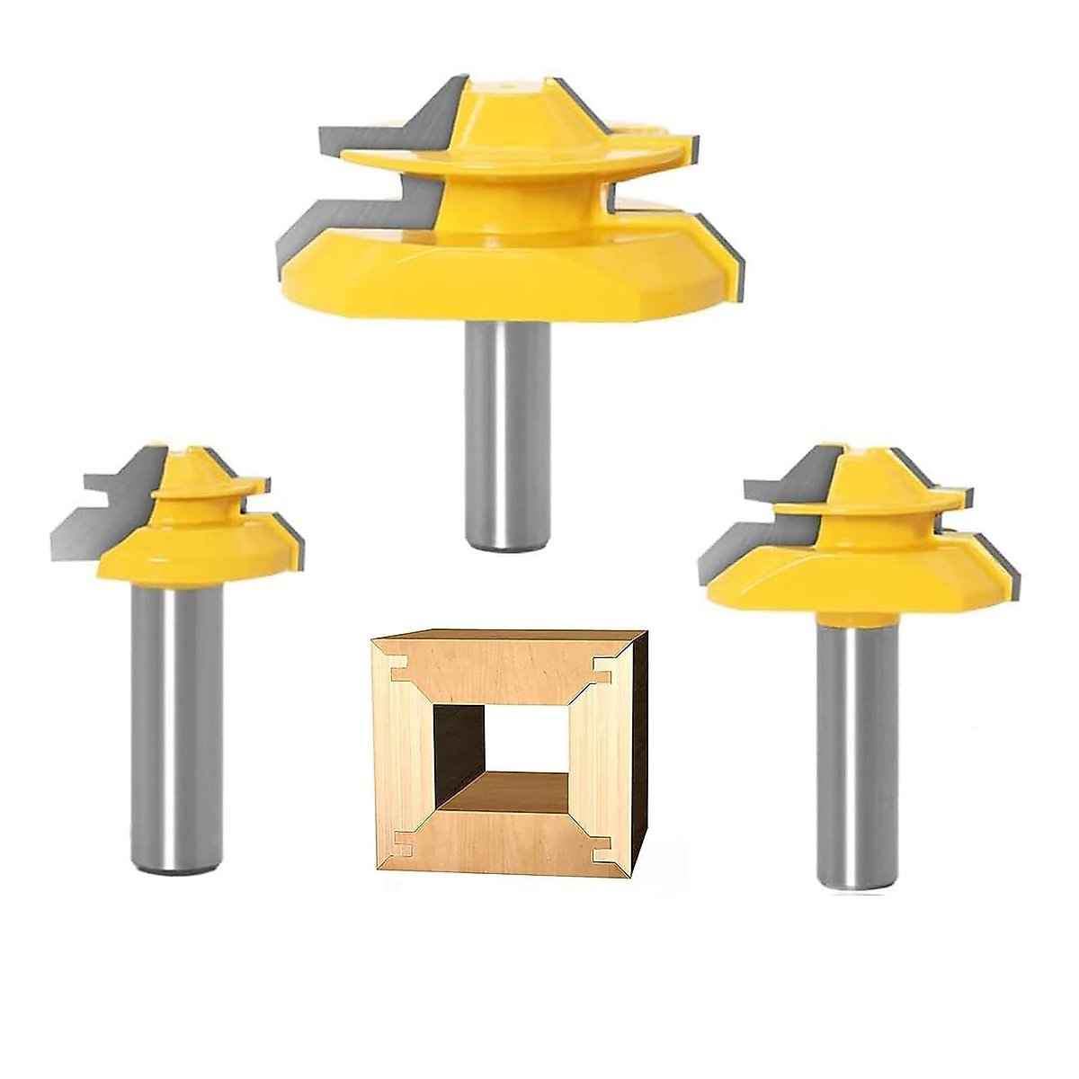Ozmatip 45 Degree Lock Miter Router Bit 3-Piece Set, for 31/64", 3/4"，1"，Cutting Height, 1/2 Inch Shank.Woodworking Tools Joint Router Bits
