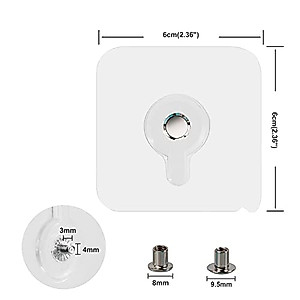 OOTSR 12-Set Adhesive Screws Stickers for Picture Frame, Wall Mount Hanging Nails Straight Hooks for Kitchen Shower Room Tile Wall, No-Trace Transparent Sticker, Detachable and Removable