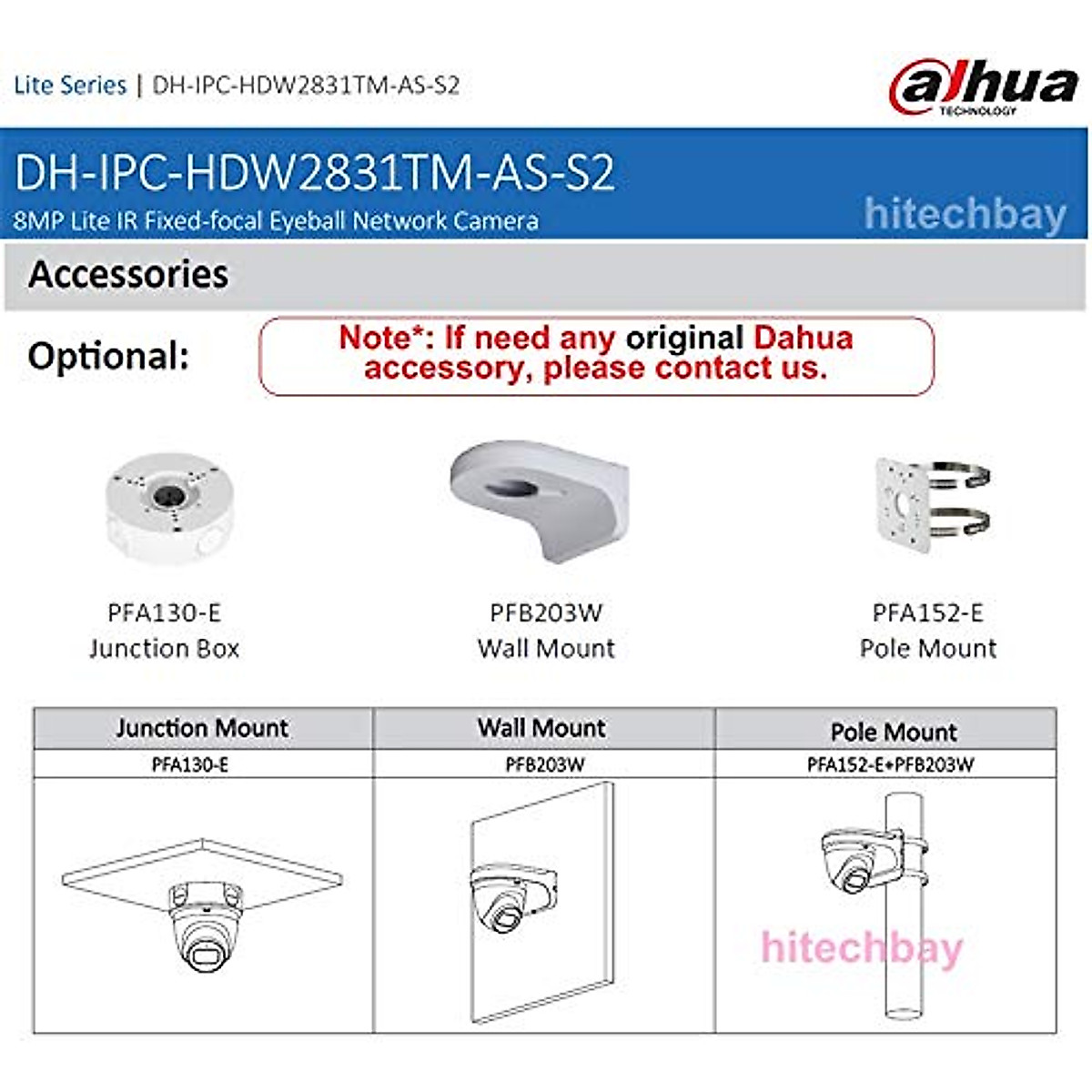 Dahua 4K 8MP Starlight IPC-HDW2831TM-AS-S2, 2.8mm Lens, IR Eyeball Network Outdoor Camera,H.265+, IP67, IVS, Built-in MIC, Original English Version, hitechbay Promotion Price $118.53