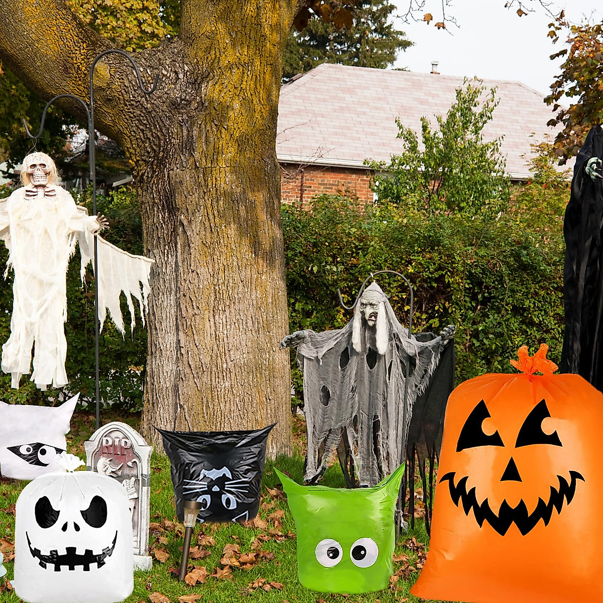 SELPONT igns Halloween Leaf Bags Pumpkin Plastic Lawn and Leaf Bags Decoration - Outdoor Fall Trash Bag Decor Garden Sculpture Outdoor Decoration