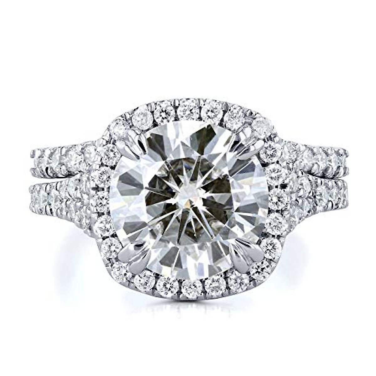 Kobelli Round G-H Moissanite Cushion Halo Bridal Wedding Set 4 CTW 14k White Gold, 7.5